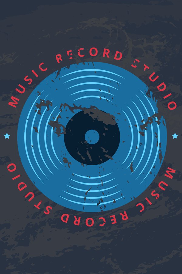 Retro sound record studio, vinyl music shop, club vector log