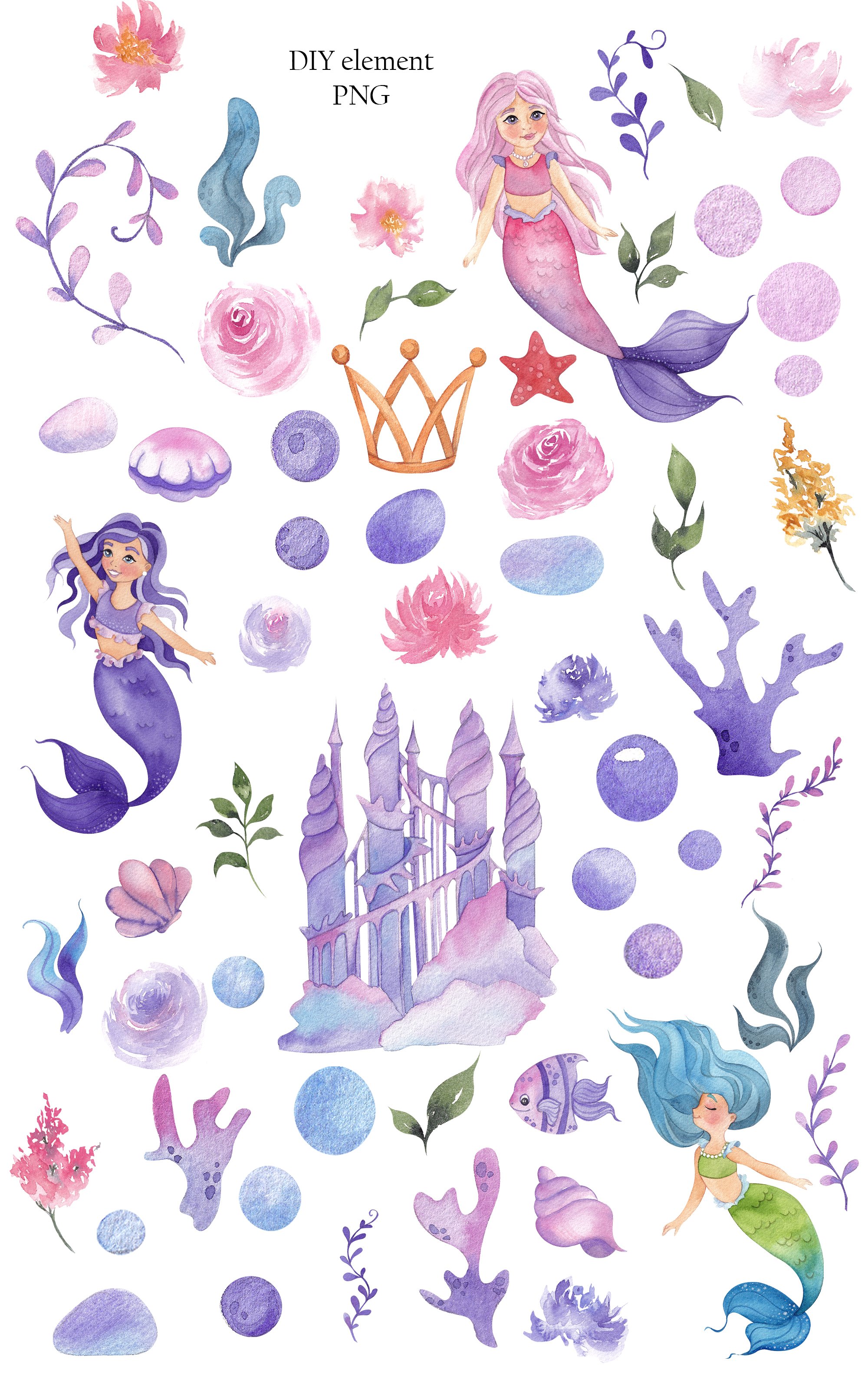 Watercolor Mermaid clipart. (1899968)