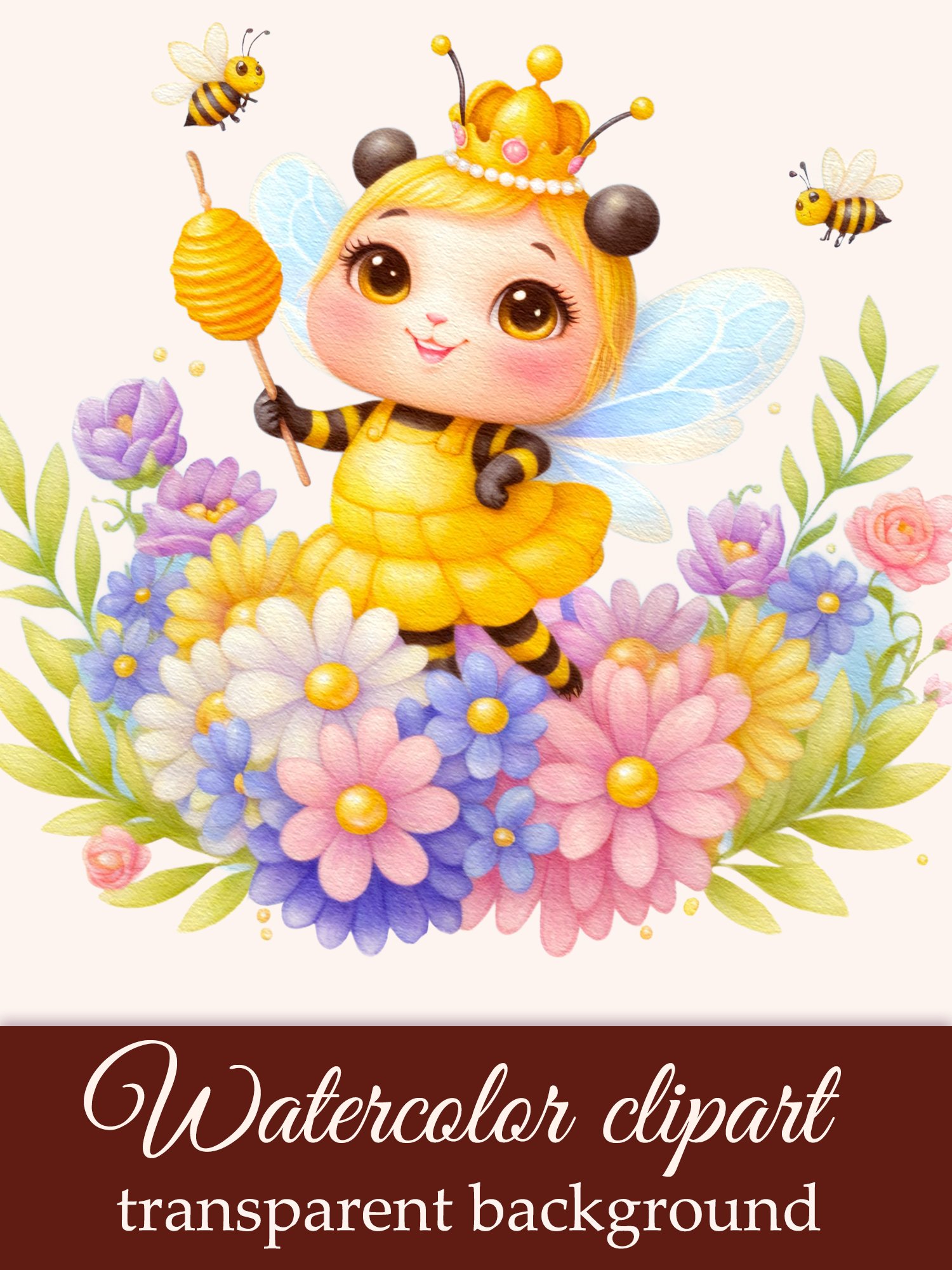 Watercolor Summer Bee Clipart, Bee watercolor painting, PNG,