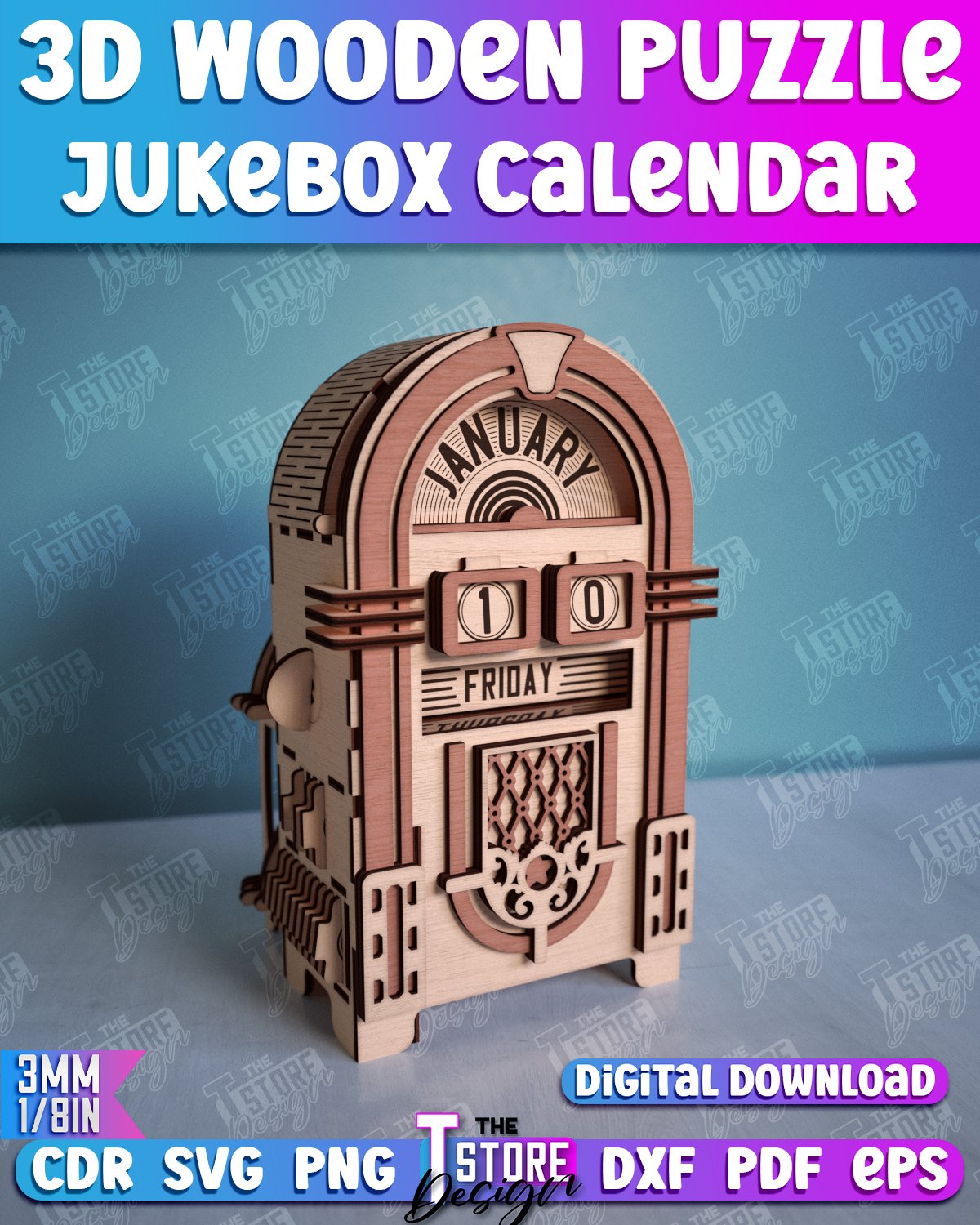 3d Wooden Puzzle Jukebox Calendar | Laser (4916464)