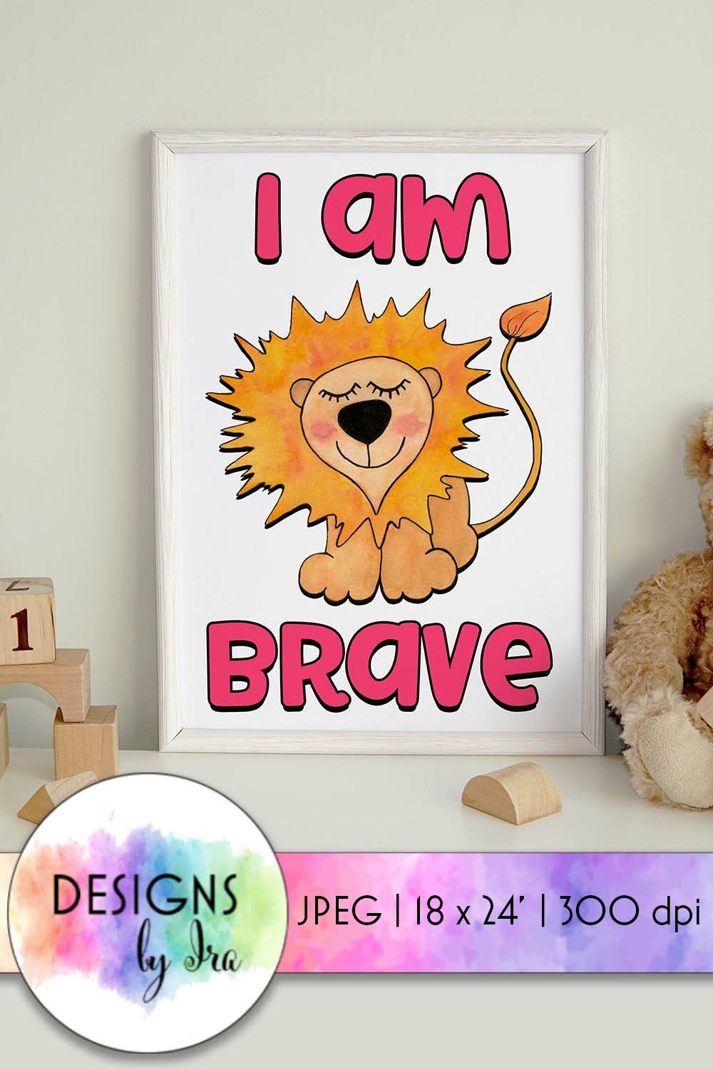 I am brave nursery print, positive affirmation poster