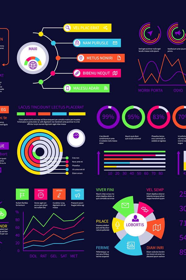 Infographic dashboard. Graphic charts, finance diagrams. Web