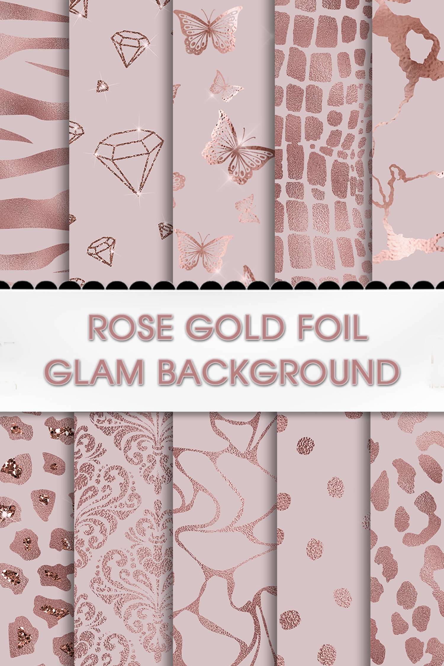 Rose Gold Glitter Digital Paper butterfly tiger cheetah