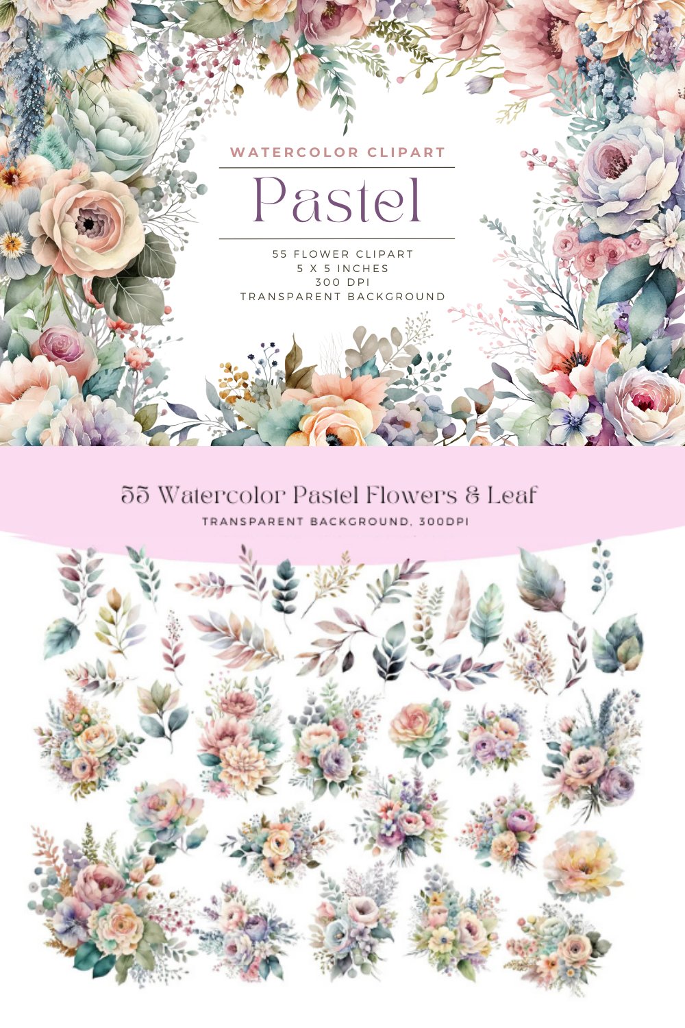 55 Pastel Watercolor Flower Clipart Bouquets