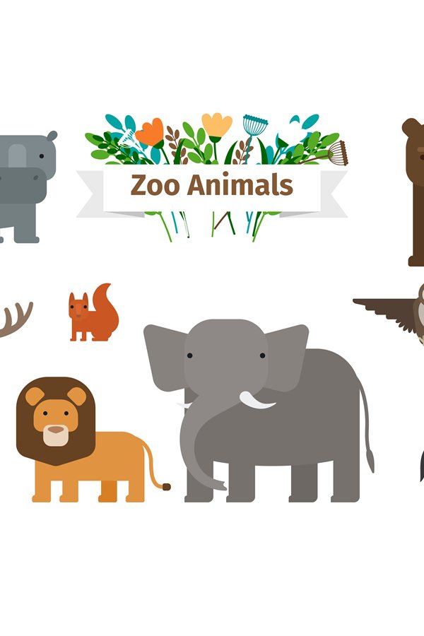 Zoo Animals Flat Icons Set