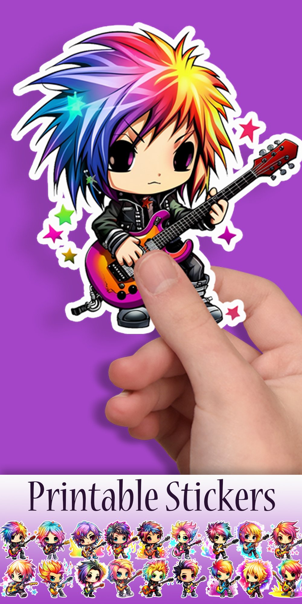 Chibi Girl Stickers - 80s Retro Musical Stickers Printable