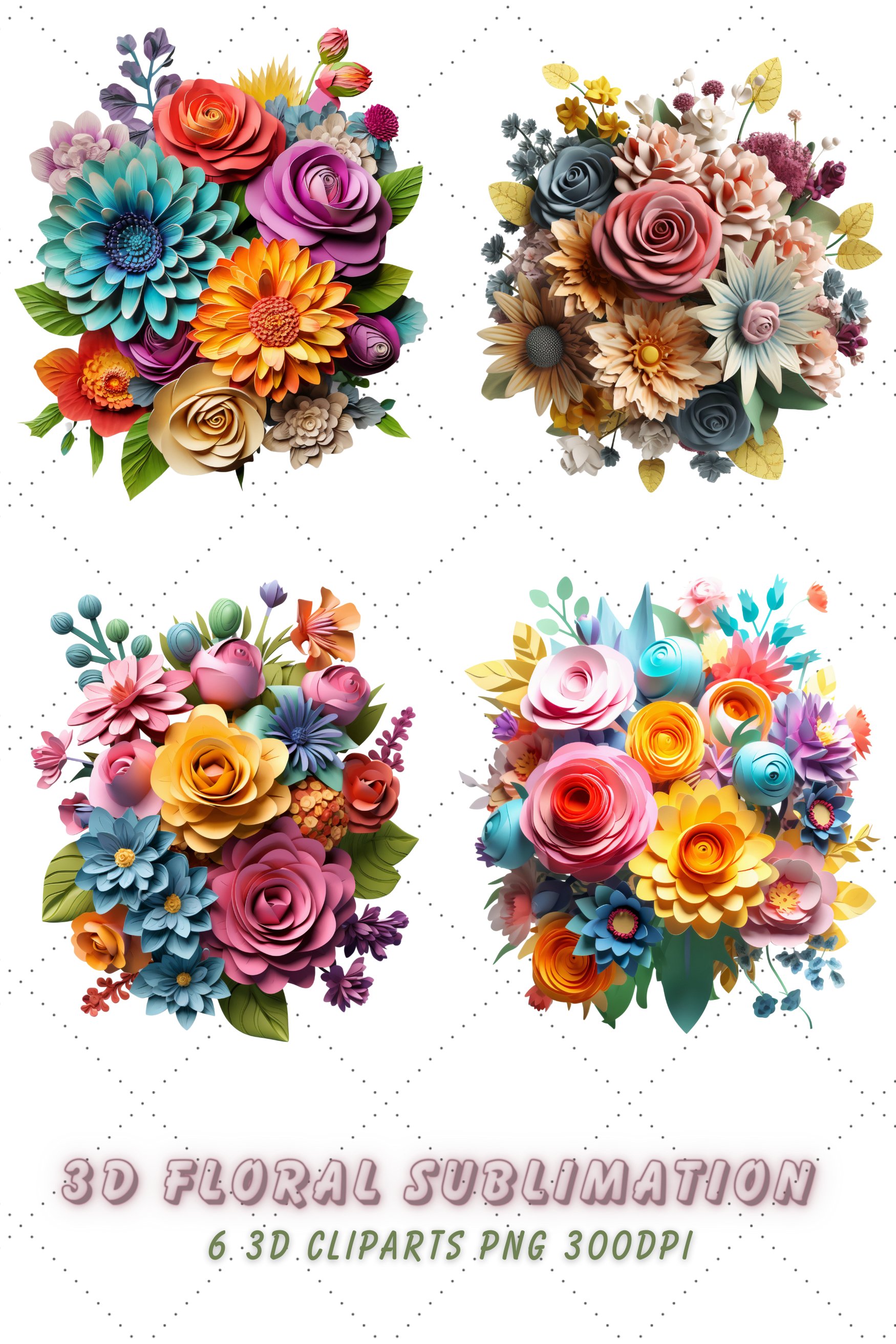 3d Floral Bouquet sublimation Clipart Bundle, 3d sublimation
