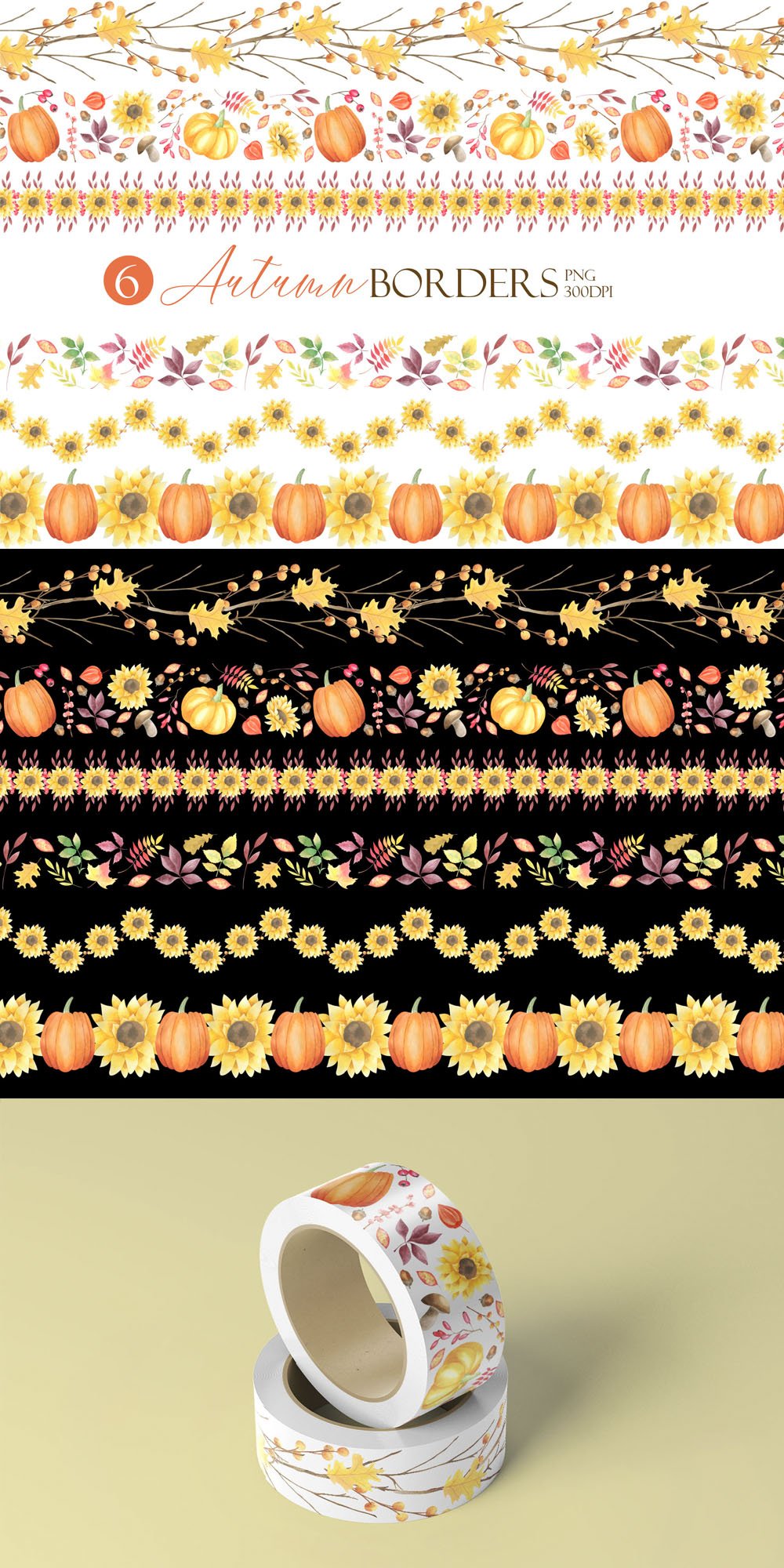 Watercolor autumn seamless border | Pumpkin border