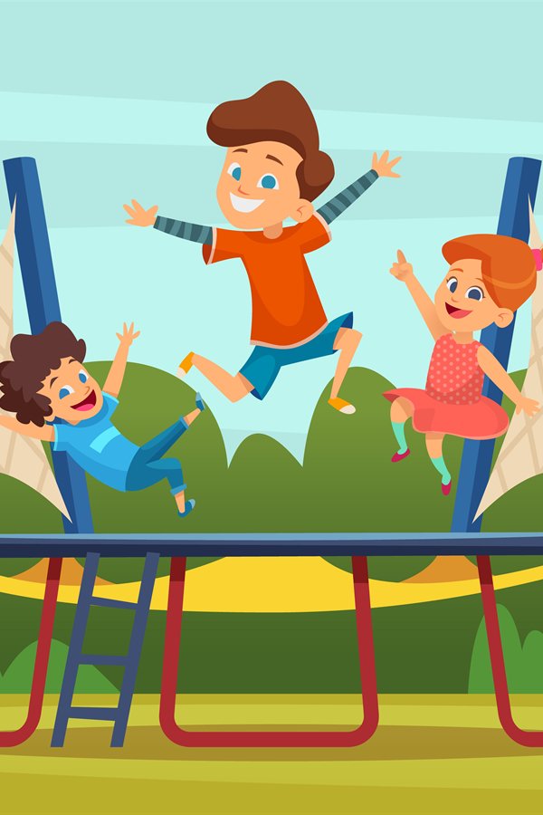 Jumping trampoline kids. Active children games on playground