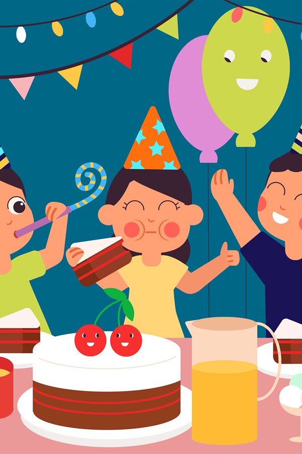 Kids birthday party. Happy cute children, toddlers eating sw