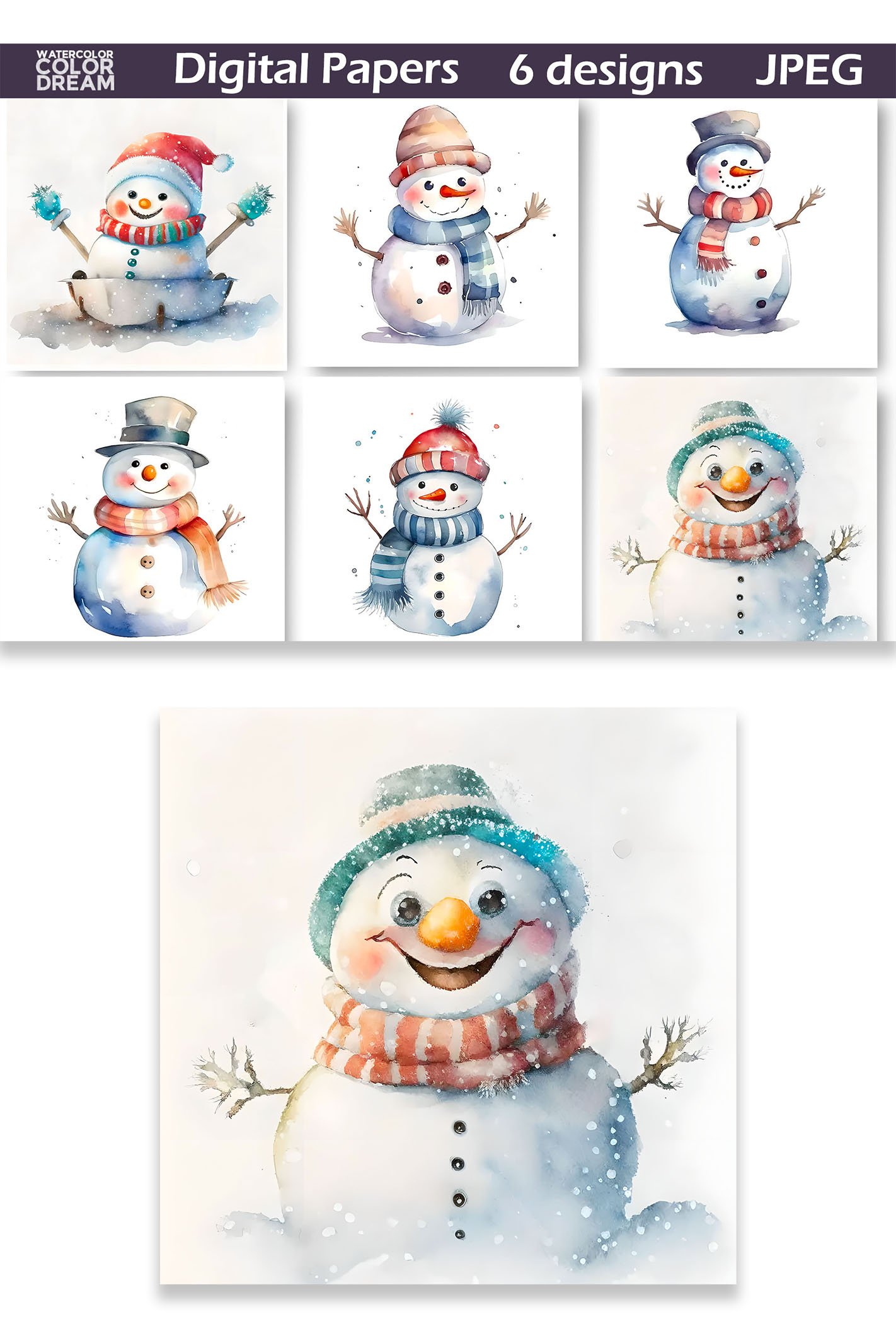 Snowman Digital Paper | Christmas Snowman Illustration