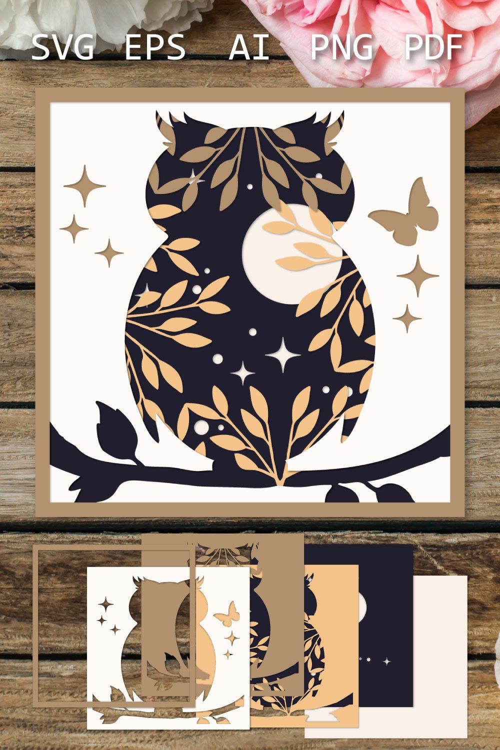 Layered papercut Owl Svg, Paper cut template Shadow box