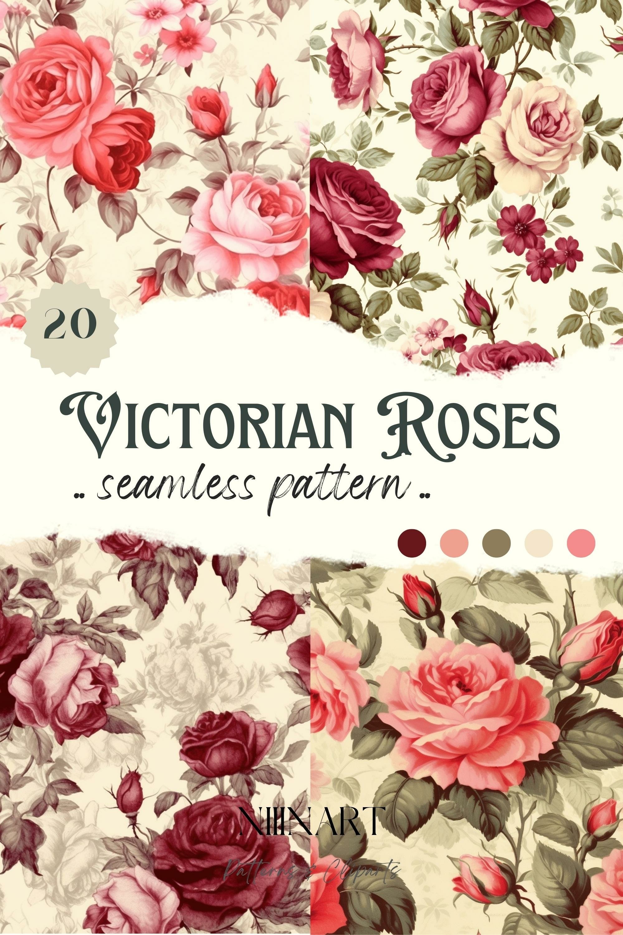 Roses Digital Paper, Victorian Roses Seamless Pattern