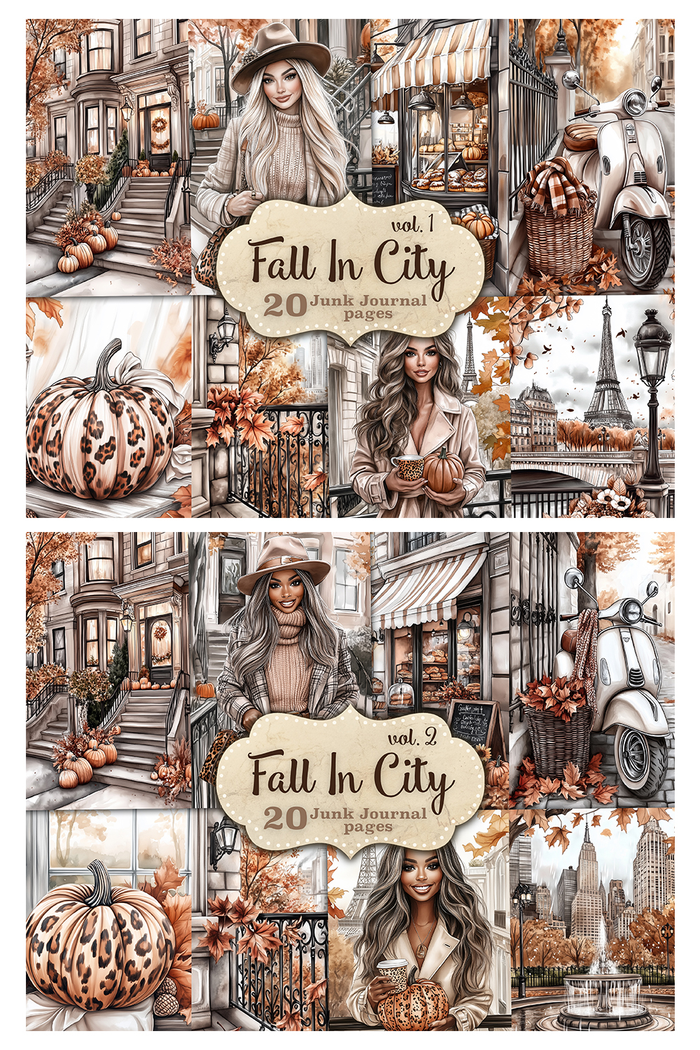 Fall Junk Journal Pages | City Autumn Travel Scrapbook Kit