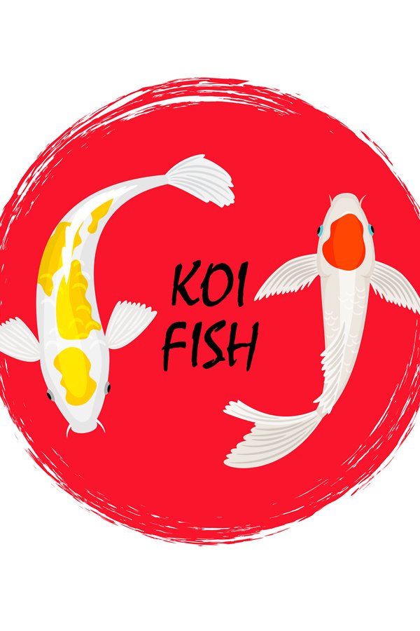 Koi fish vector label design with grunge effect