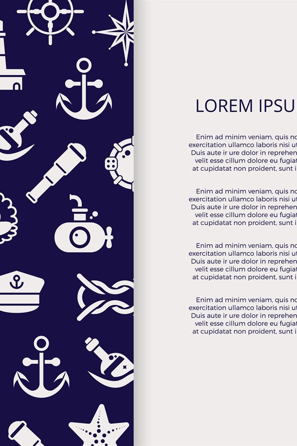 Marine banner with outline sea elements