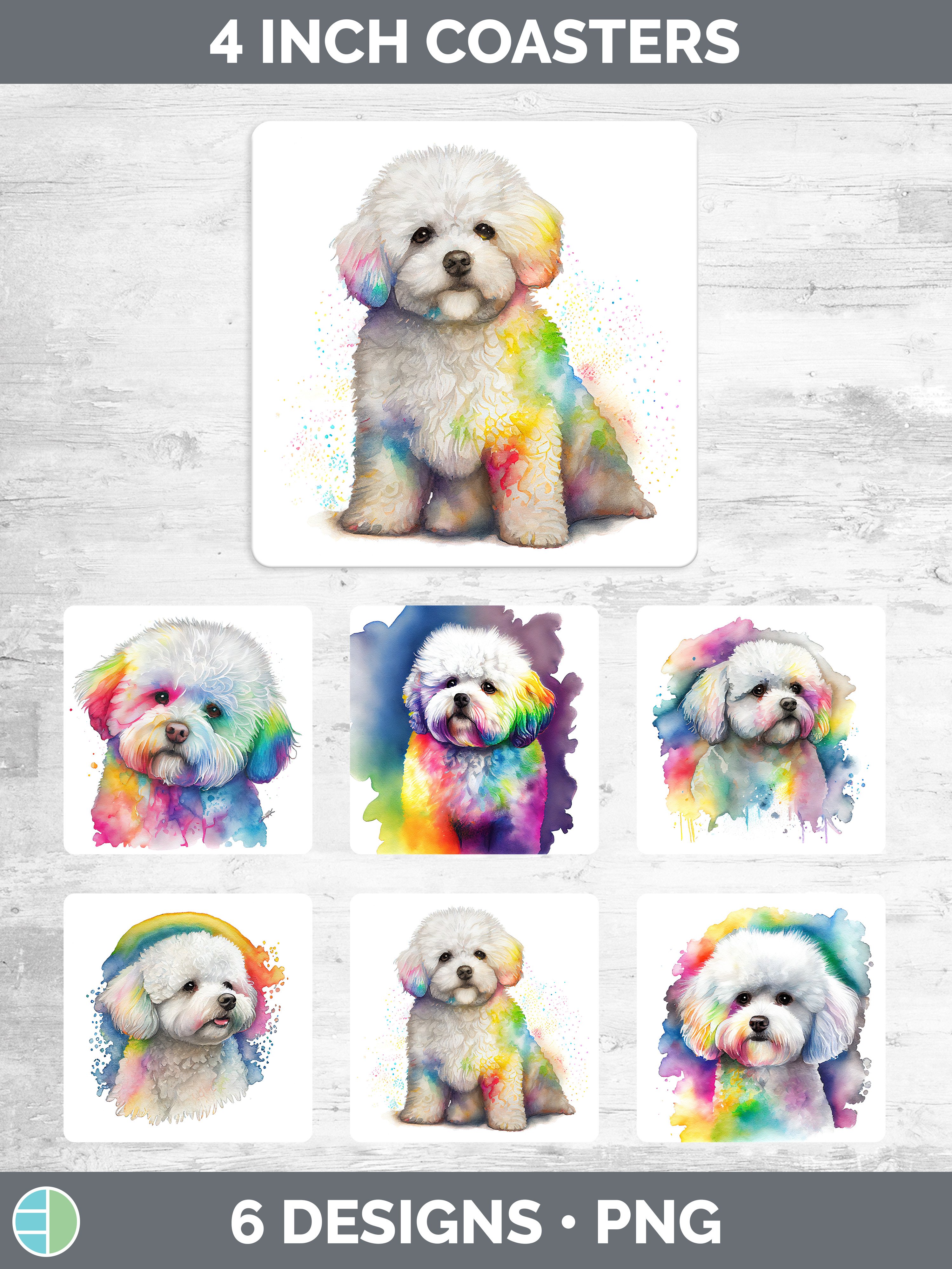Rainbow Bichon Frise Dog Square Coaster | Sublimation Coaste
