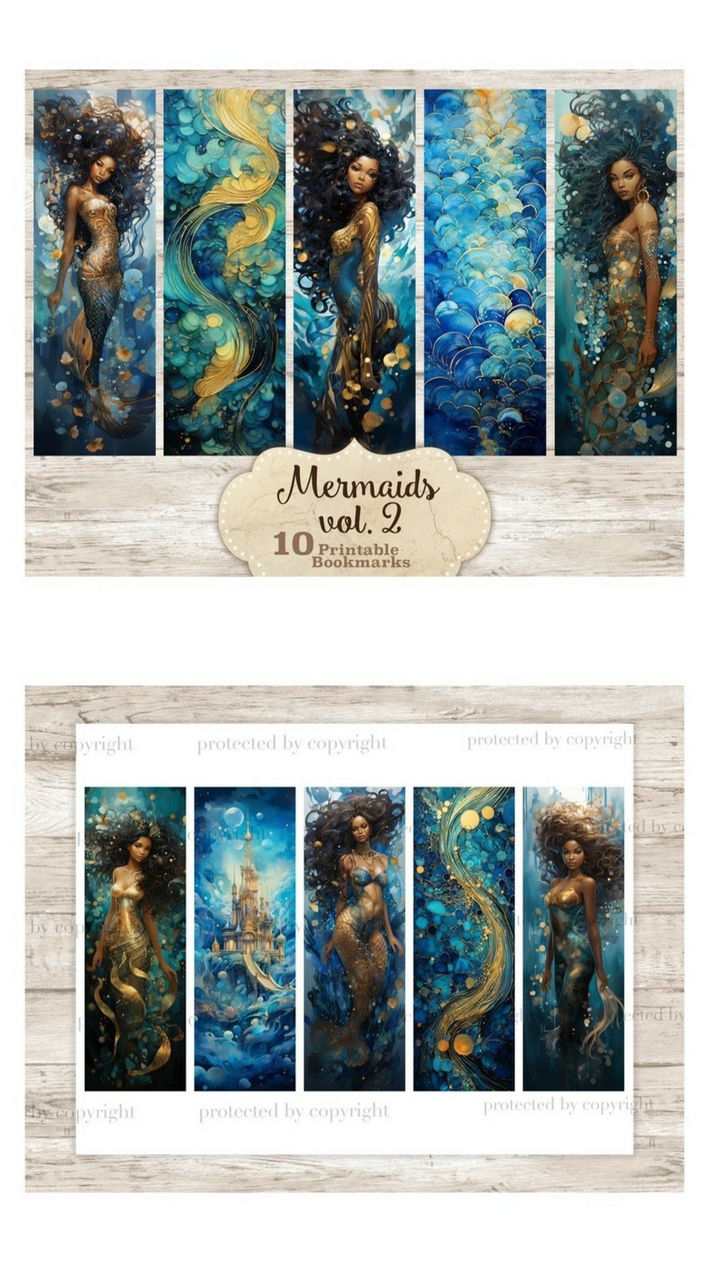 Mermaids Black Bookmarks | Mermaids Printable
