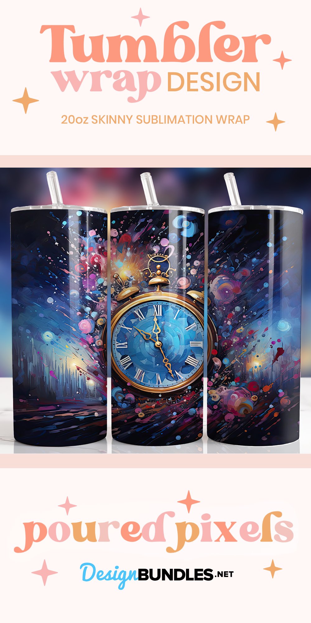 New Year's Eve Celestial Countdown Clock Tumbler Wrap