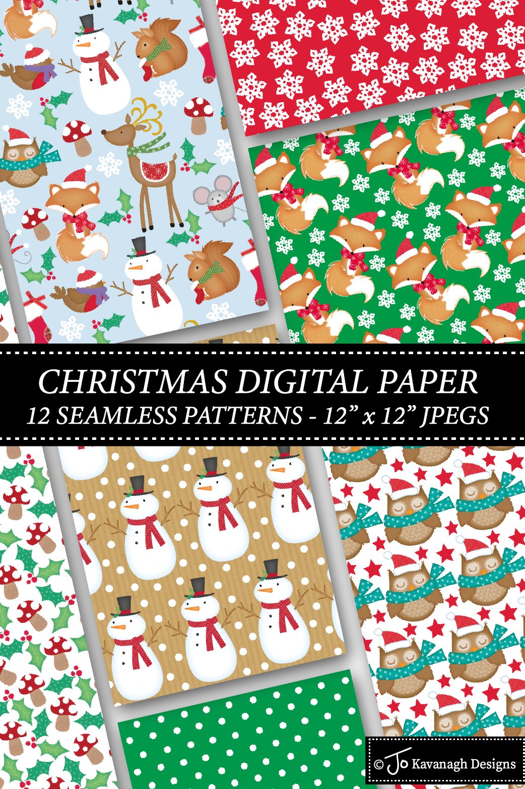 Christmas digital papers, Christmas seamless patterns