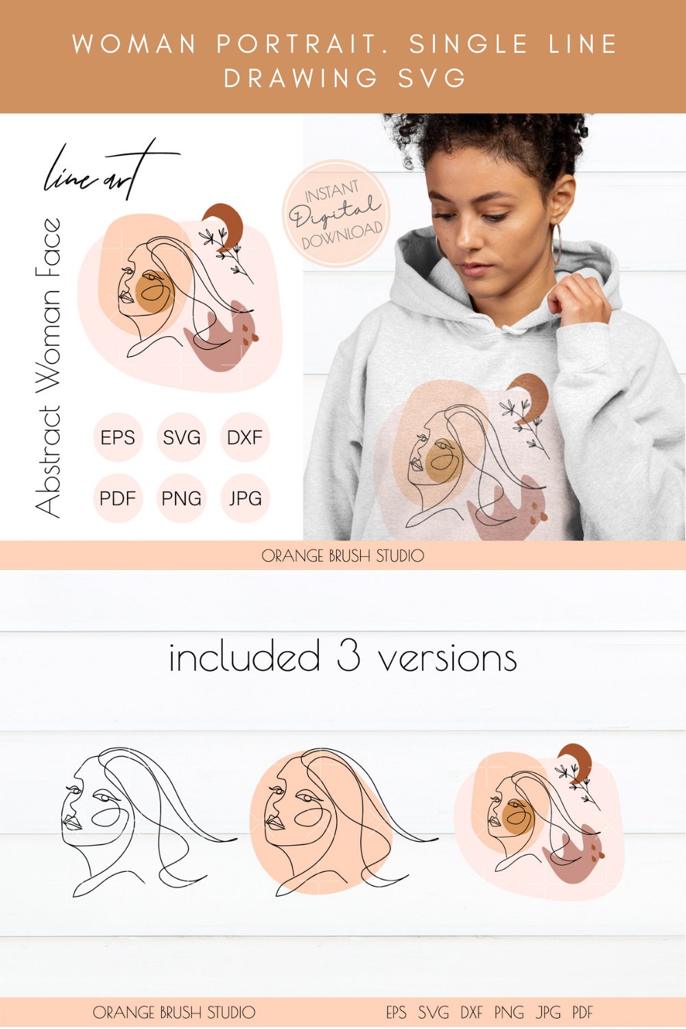 Female Portrait SVG. One Line Drawing Cut files.