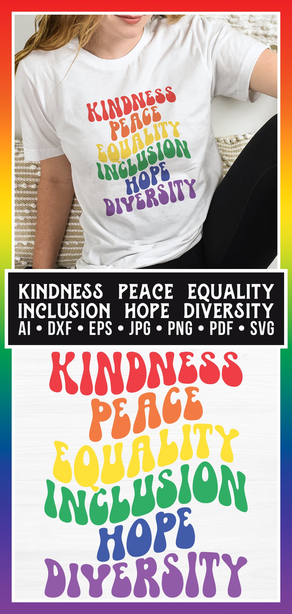 Kindness Peace Equality Inclusion Hope Diversity SVG