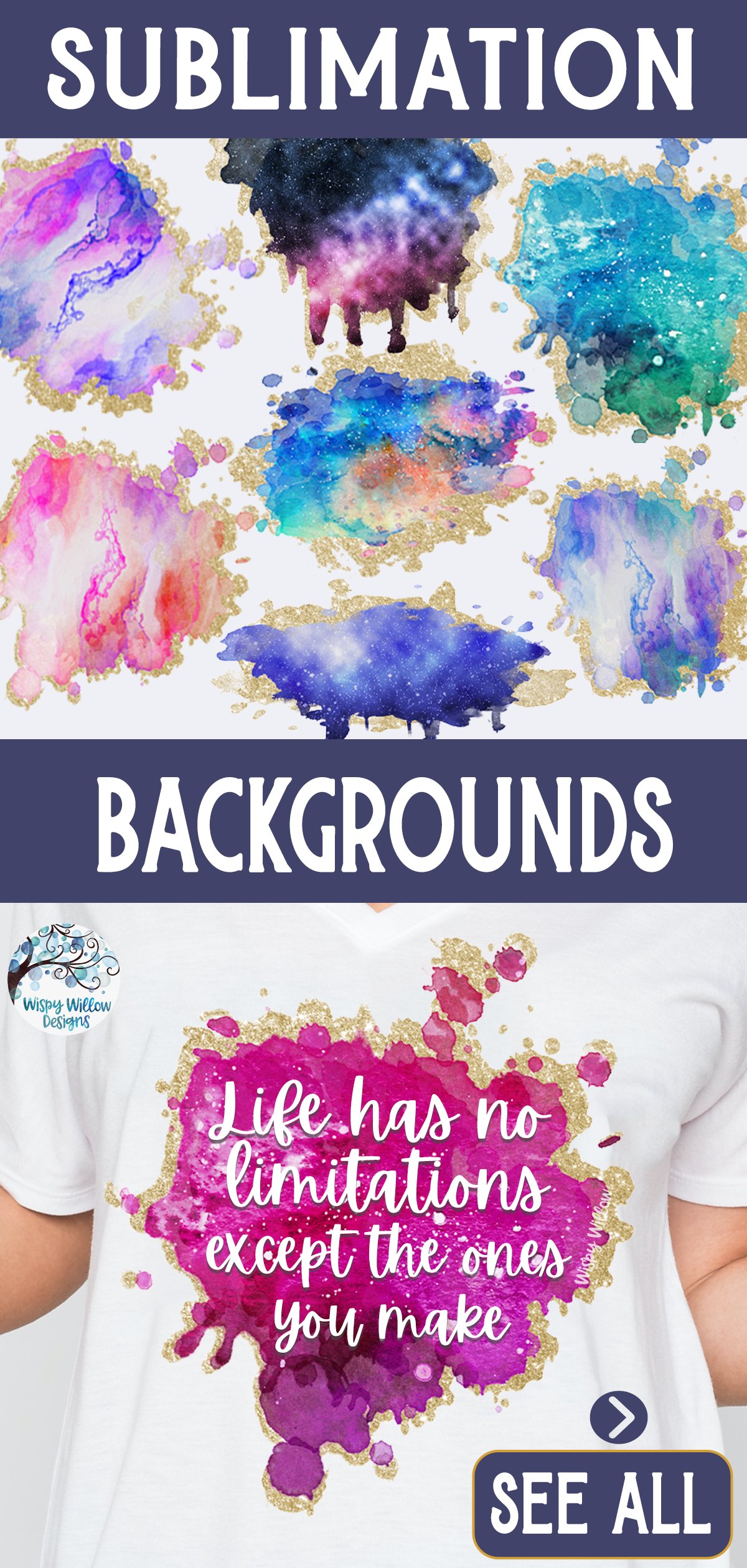 Rainbow Geodes Sublimation Background Elements PNG Bundle