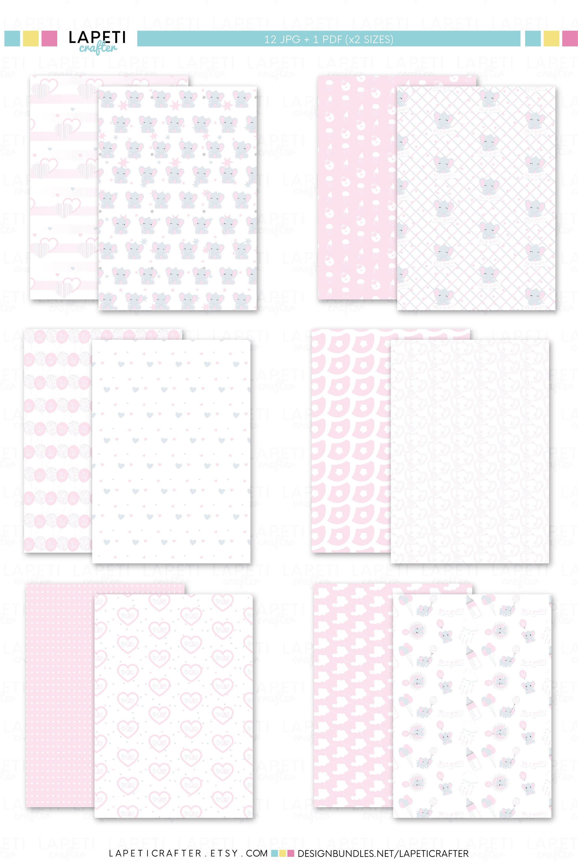 Baby Girl digital paper pack| DinA4
