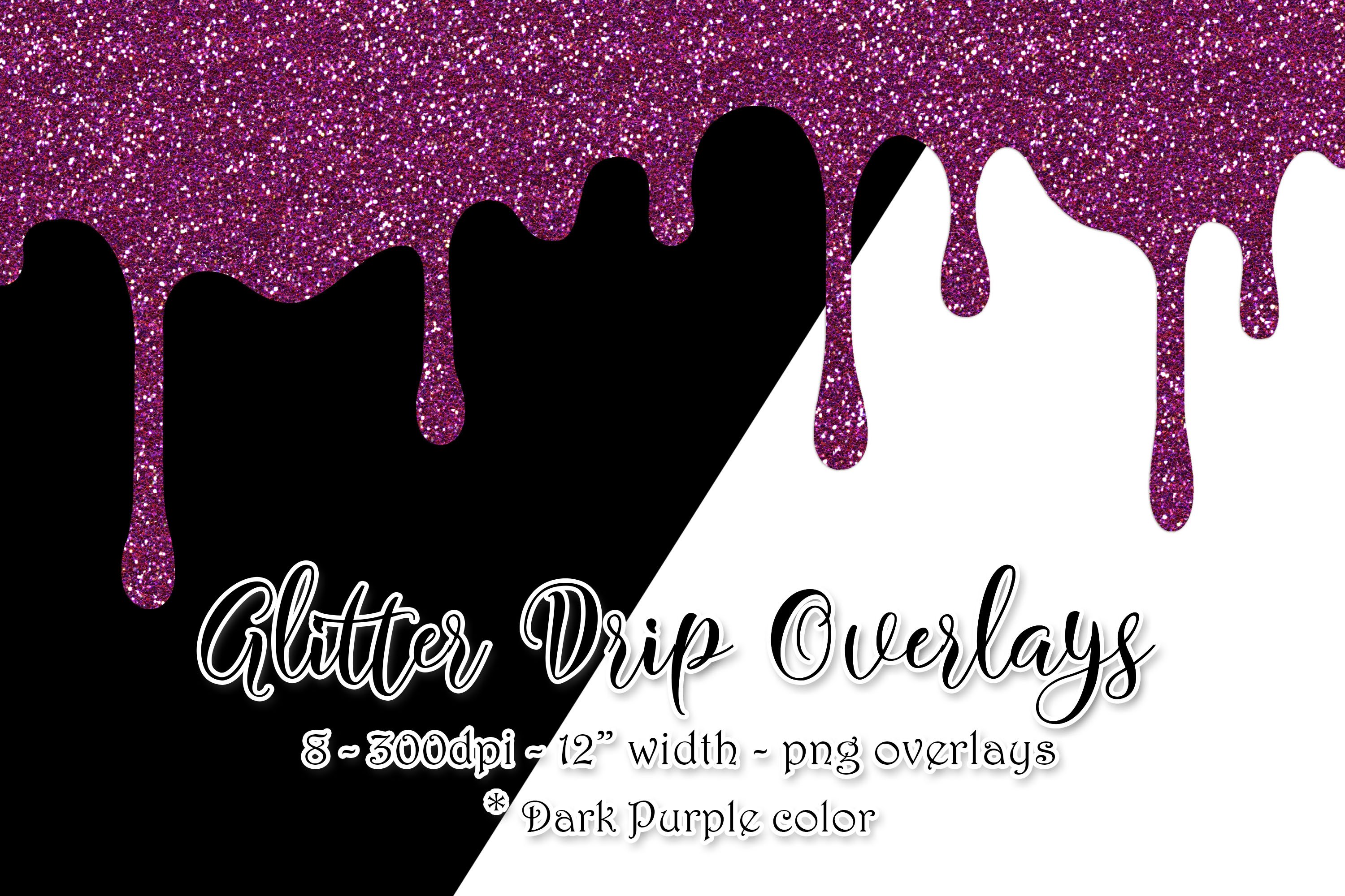 Dark Purple Glitter Drip Sublimation Overlays