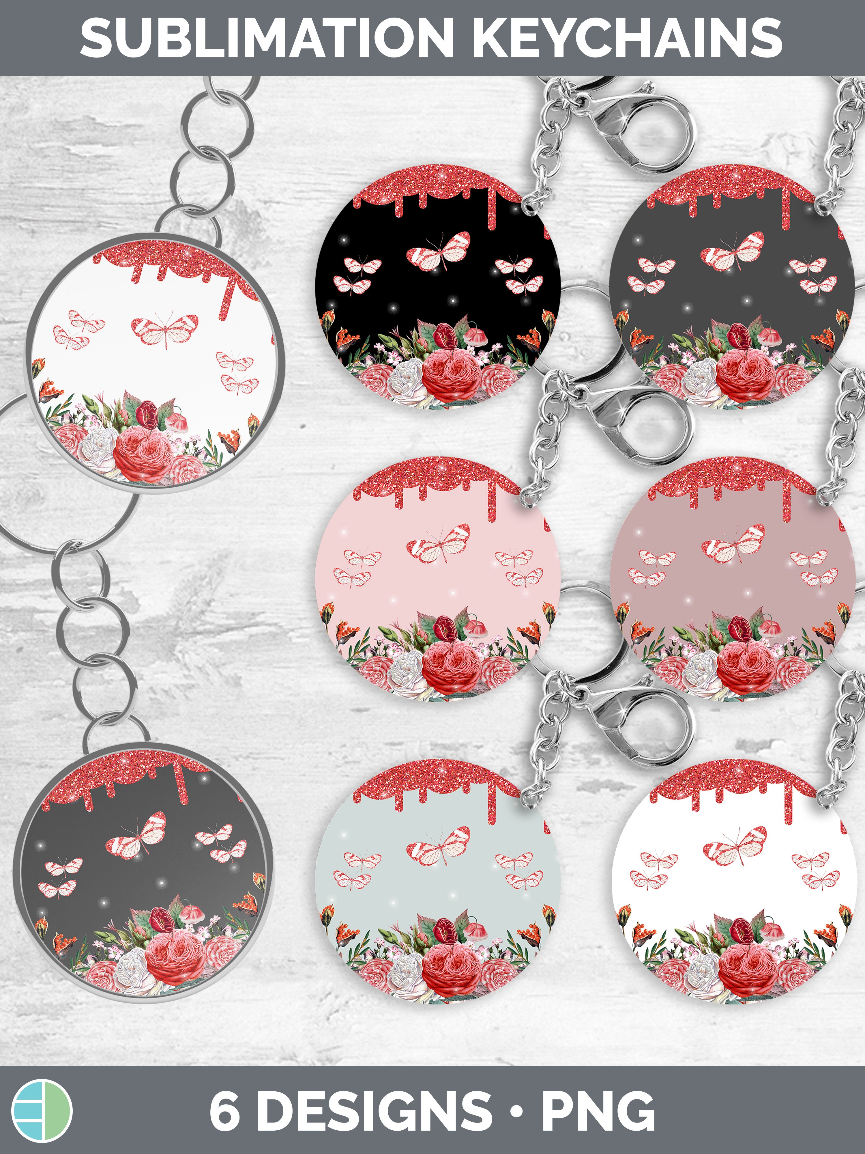 Pink Butterfly Keychain Bundle | Keyring Sublimation Designs