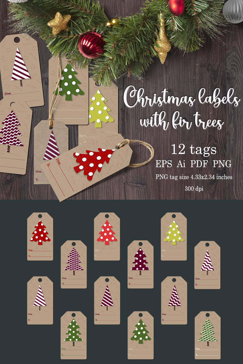 Christmas labels with fir trees