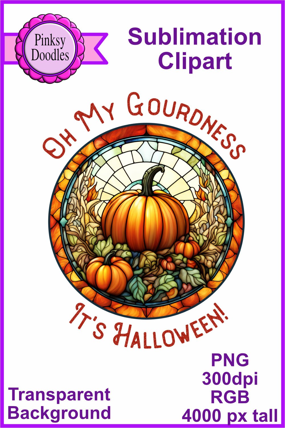 Halloween Stained Glass Pumpkin Sublimation clipart png file