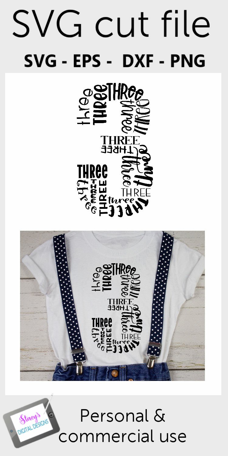 Number Three Word Art - 3 - Third Birthday SVG