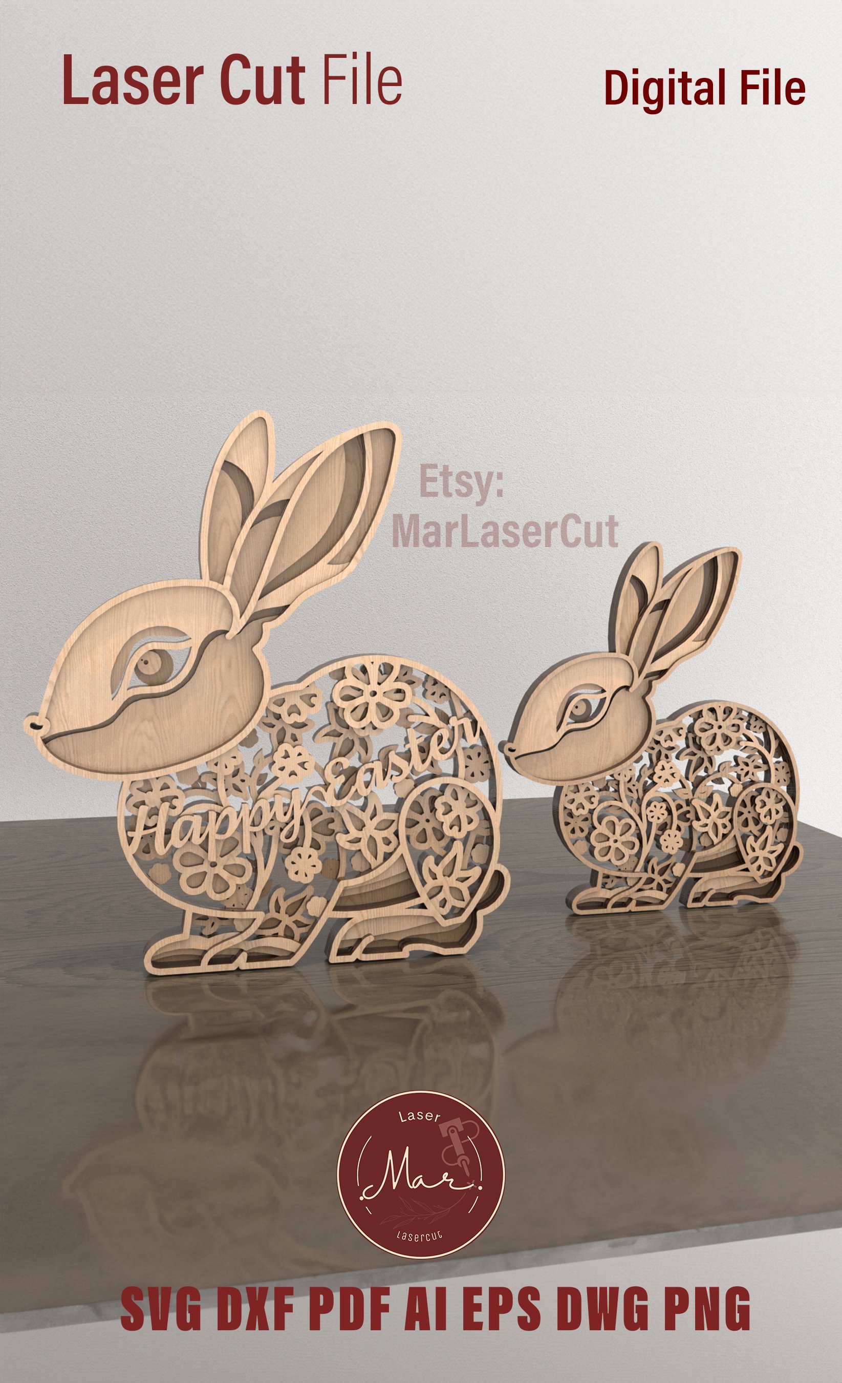 3D SVG Laser Cut EASTER RABBITS