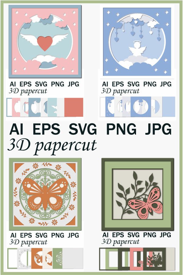 Papercut postcard bundle, SVG paper clipping (1777074)