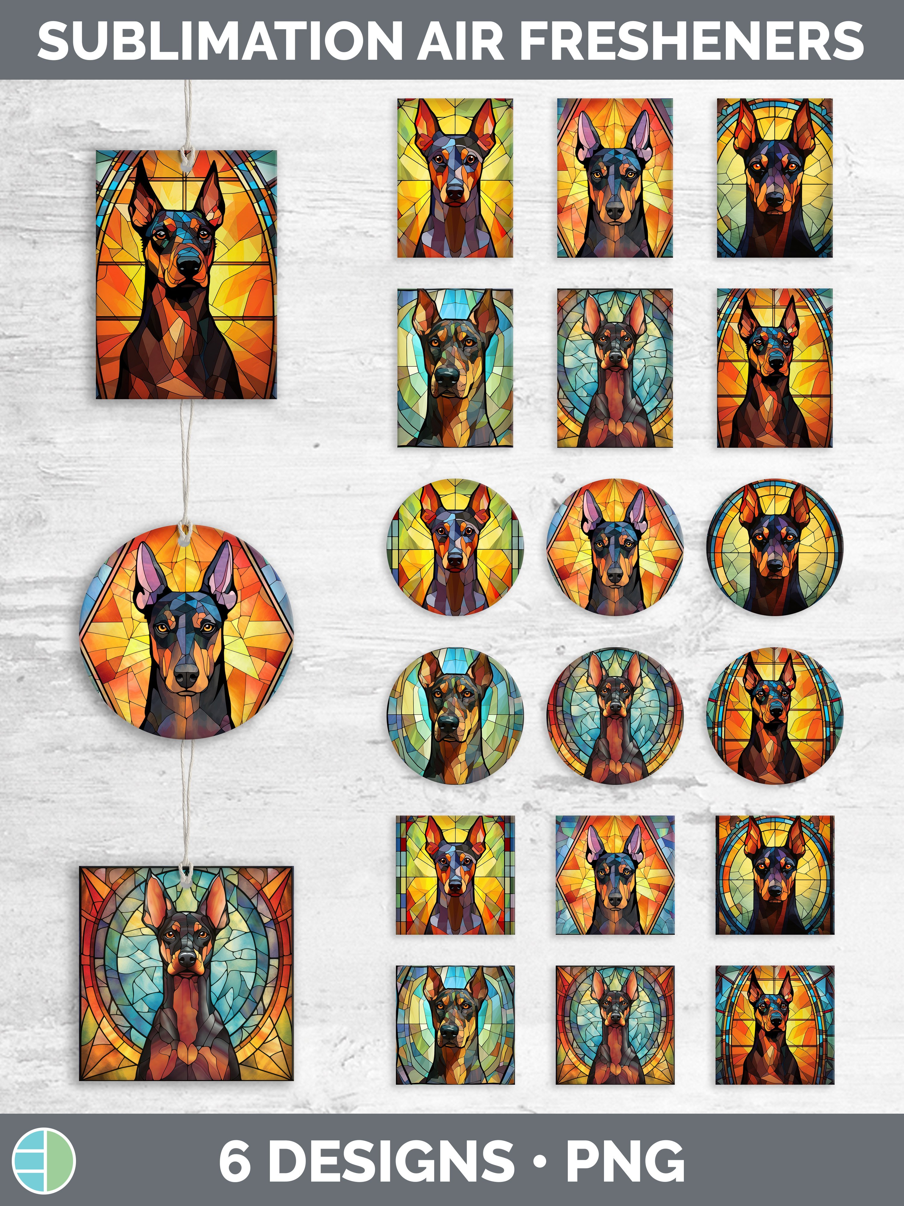 Stained Glass Doberman Pinscher Dog Air Freshener | Sublimat