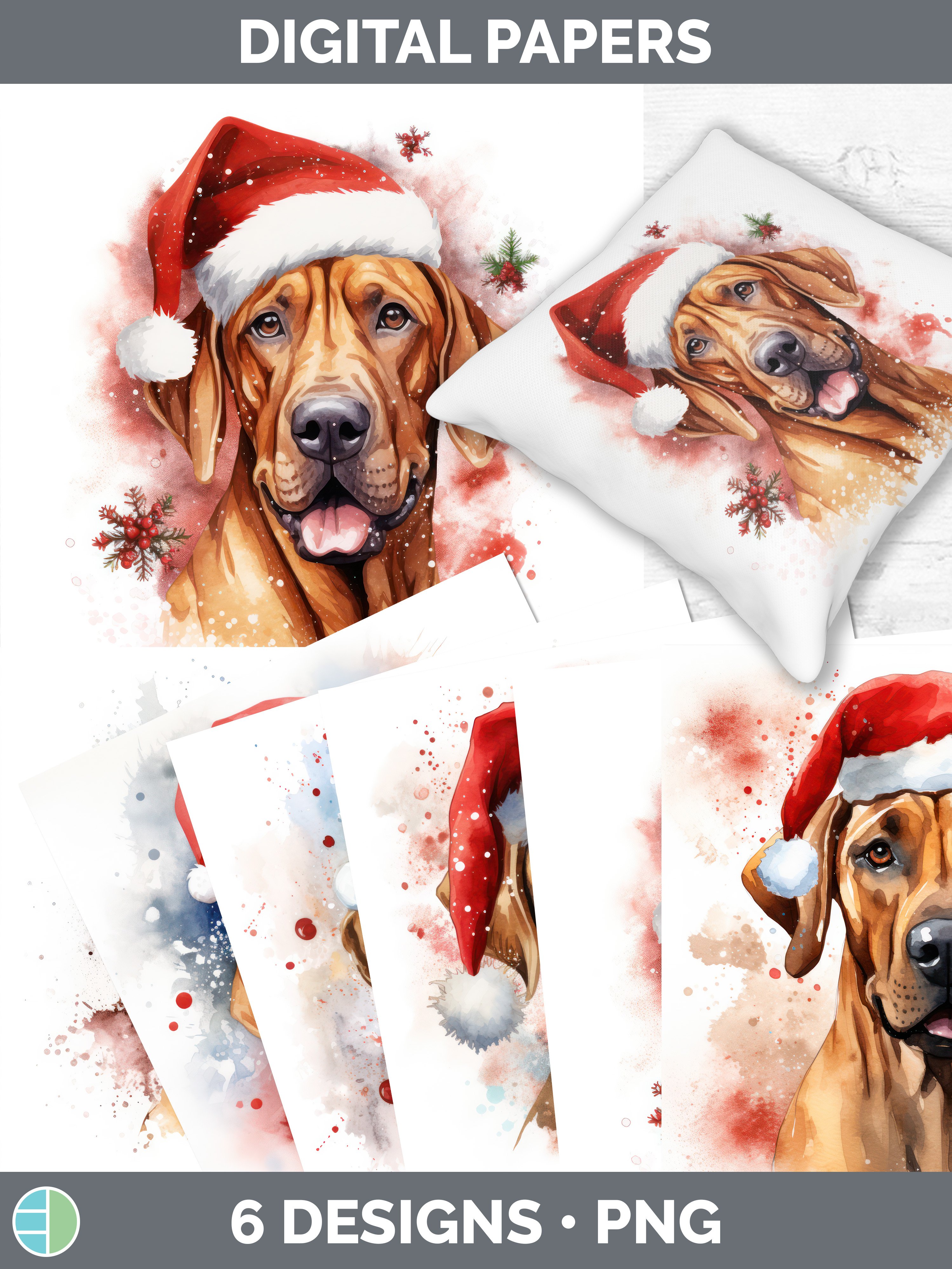 Christmas Santa Hat Rhodesian Ridgeback Dog Paper Background