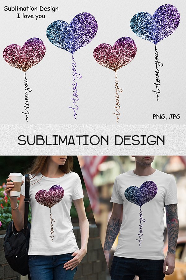Sublimation Couples Valentine Glitter hearts (1149857)