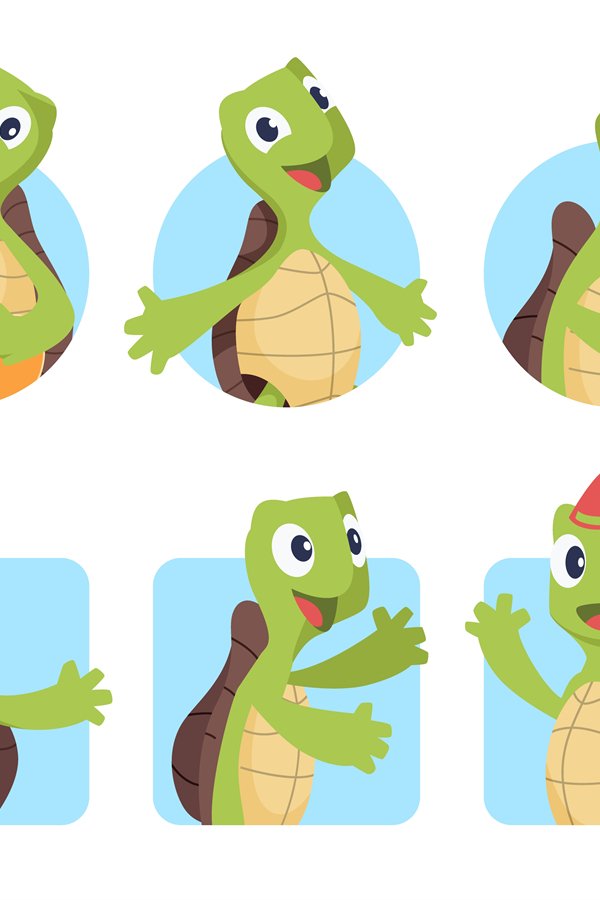 Cartoon turtles avatars. Greetings animal, turtle say hello.