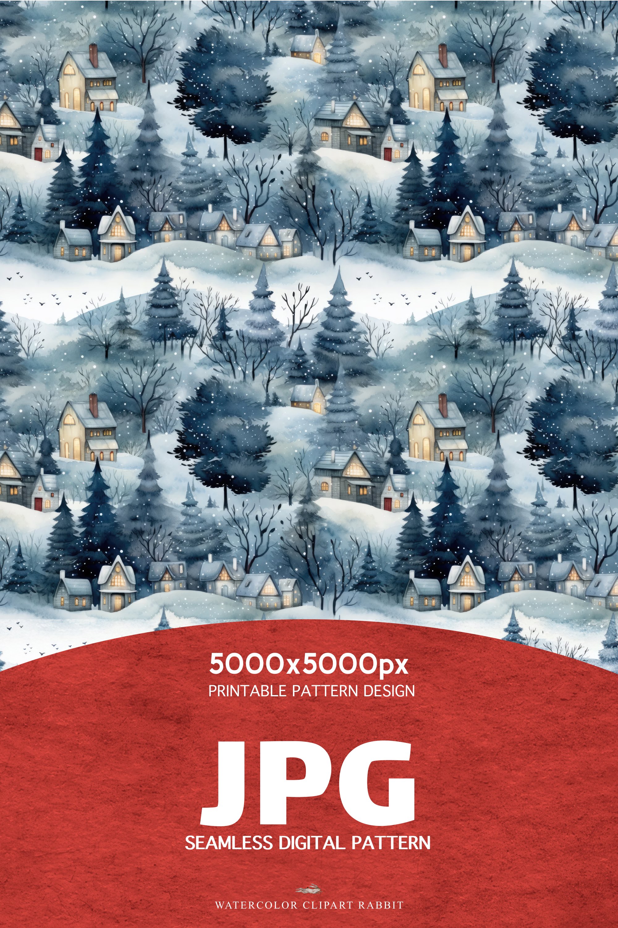 Christmas Night Village Pattern Winter Print Digital Paper
