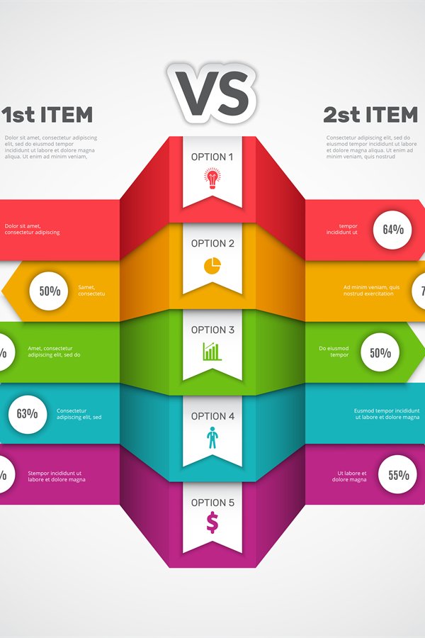 Comparison infographic. Business chart with choice elements