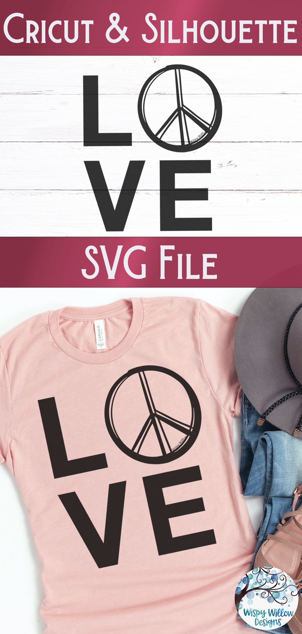 Love with Peace Sign SVG Cut File