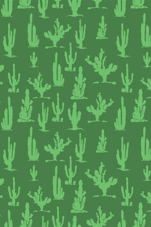 Green cactus silhouettes seamless pattern design