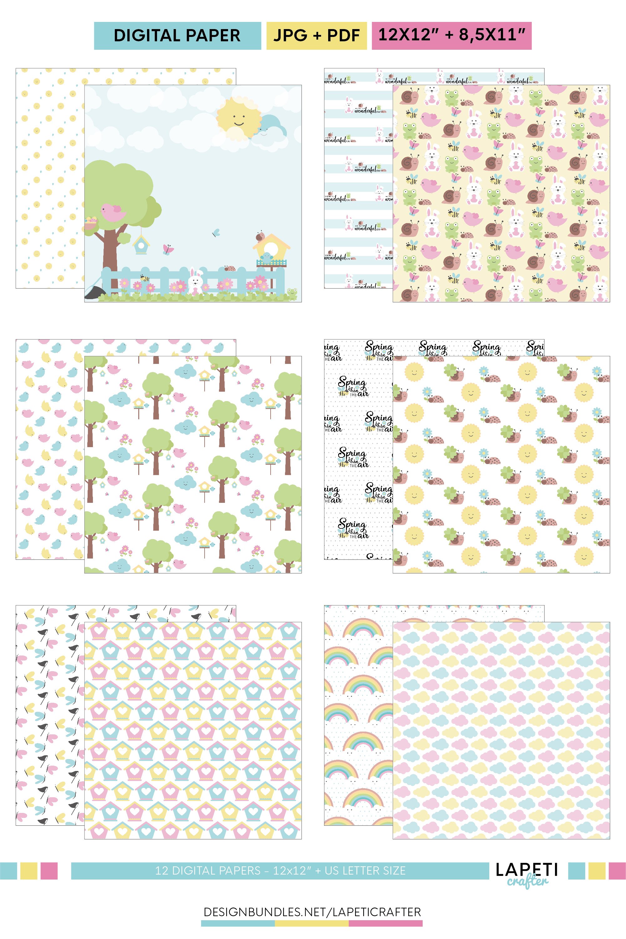 Scrapbook paper packs with spring and summer patterns