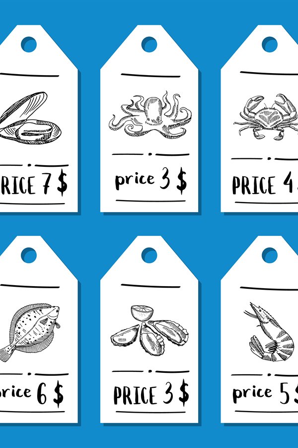 Vector price tag set with seafood