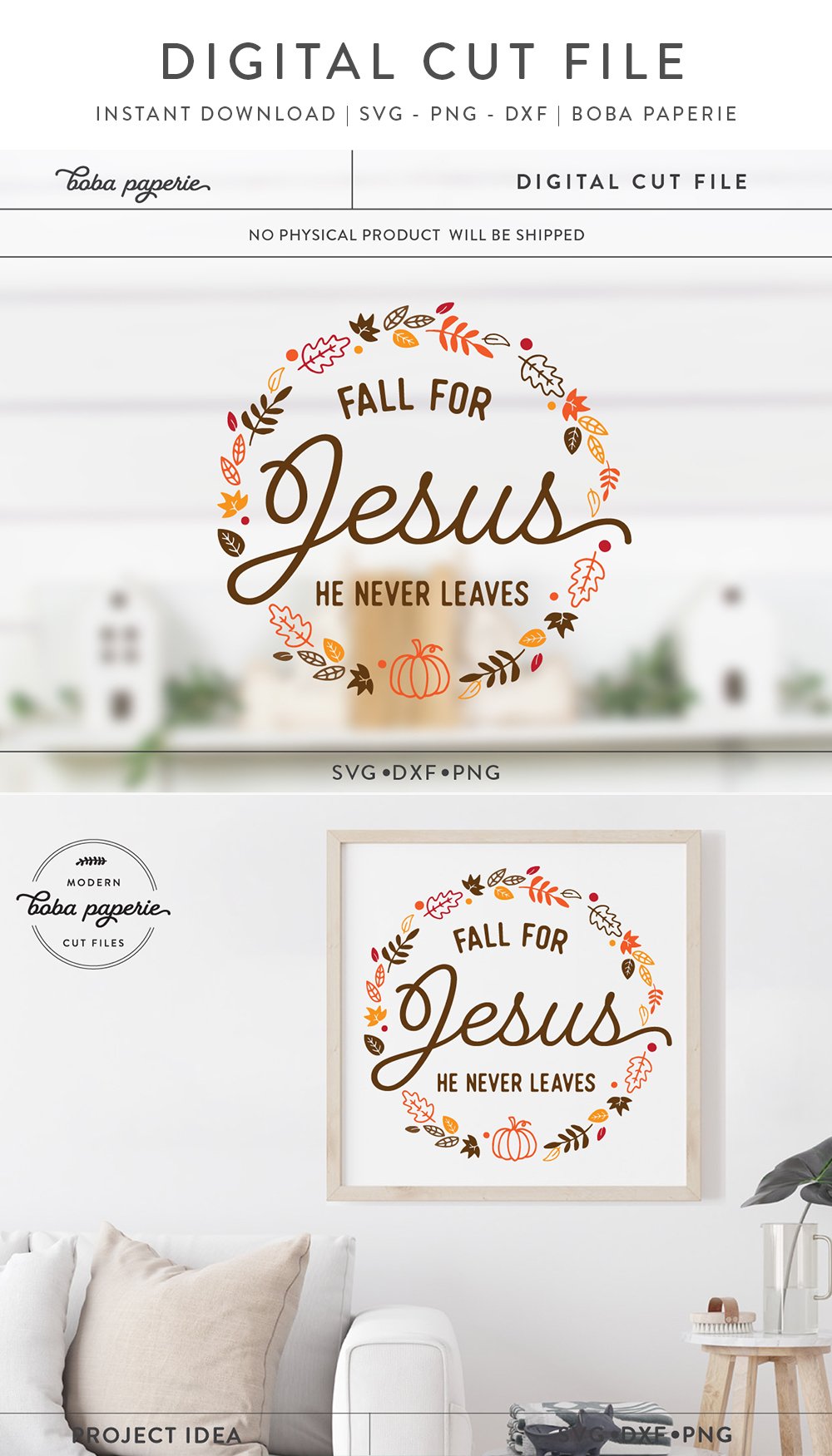 Fall For Jesus He Never Leaves | round fall home decor svg
