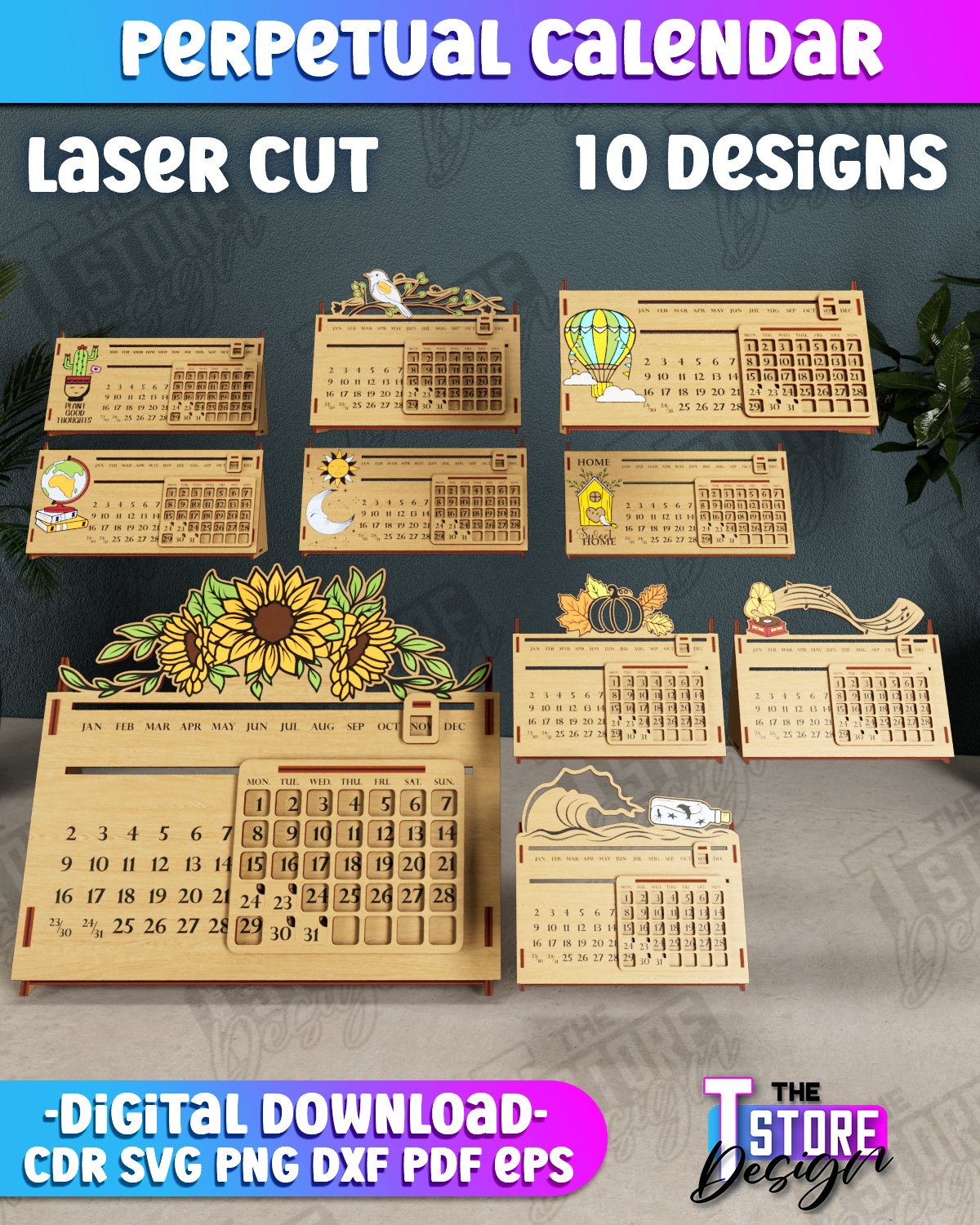 Perpetual Calendar Laser Cut Bundle, Wooden Calendar