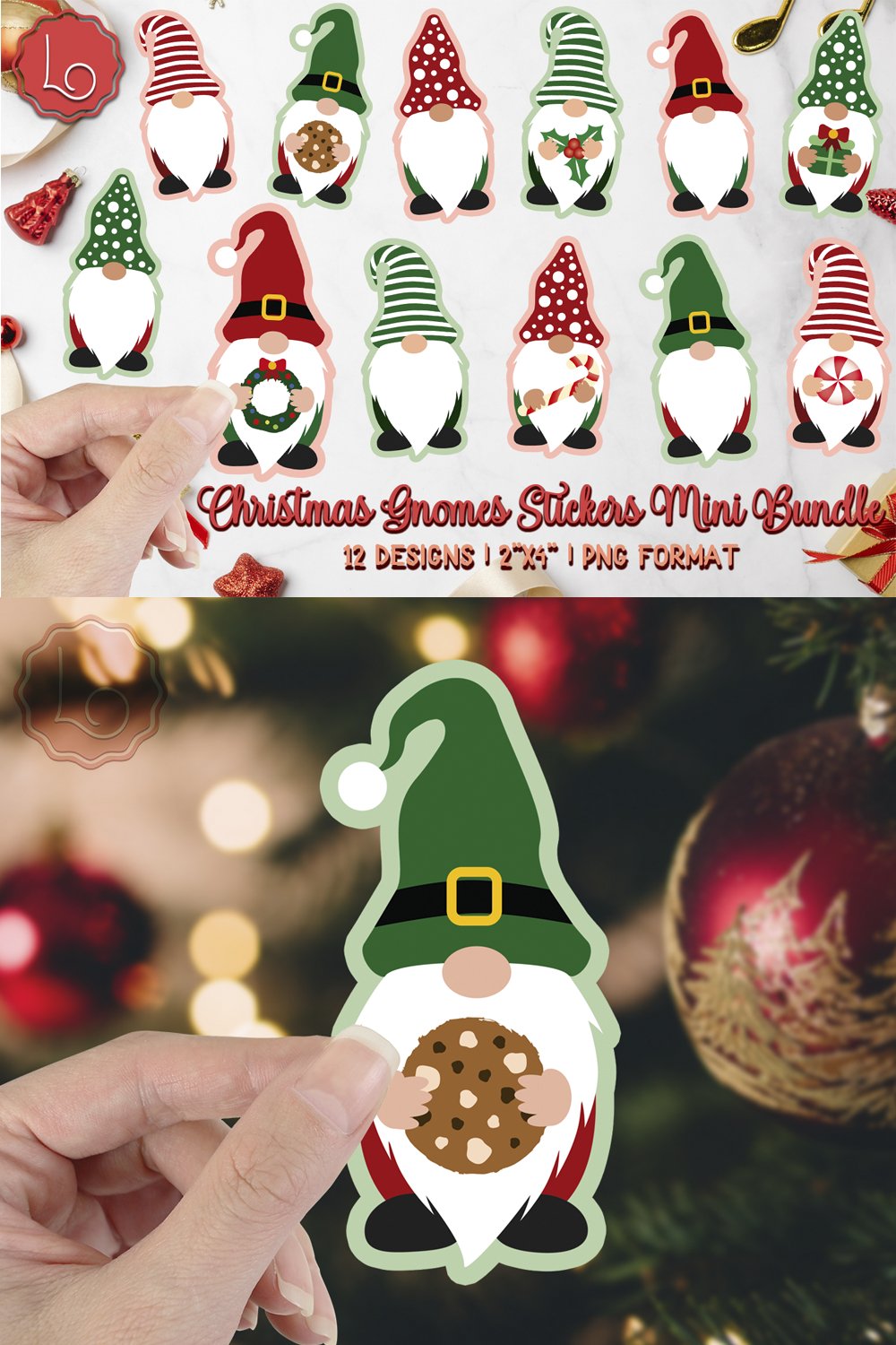12 Printable Christmas Gnomes Stickers Mini Bundle