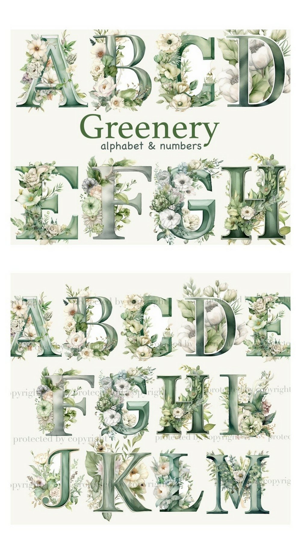 Greenery Alphabet | Lettering Clipart Bundle