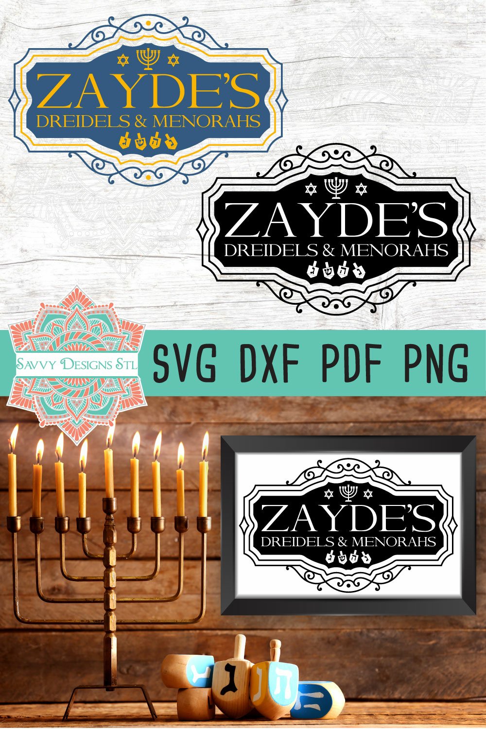 Zayde's Dreidels & Menorahs Hanukkah Design for Print or Cut